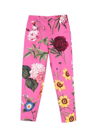 Oscar De La Renta Pink Floral-Print Faille Straight-Leg Trousers Size XXS