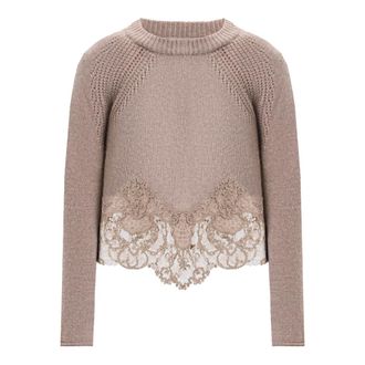Ermanno Scervino Femme, Pulls, Beige, Taille: 36 FR Pull Court en Cachemire avec Dentelle Rebrod&eacute;e