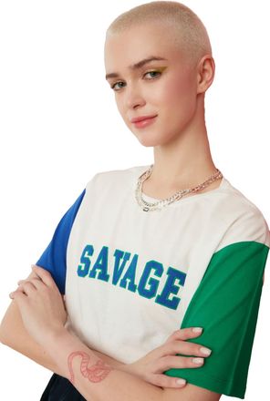 Trendyol Trendyol Damen Applique Gestickte Freund Gestricktes T-shirt T Shirt, Ecru, M EU