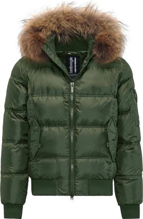 Bomboogie Homme, Vestes, Vert, Taille: 3XL Bomber rembourr&eacute; en plumes avec bordure en fourrure &eacute;paisse