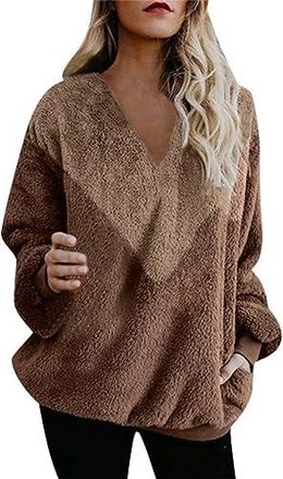 Generic Pull Ample à Manches Longues et col en V pour Femmes, Automne et Hiver Pull Large Femme Col V Chemisier Femme Noel (Brown, XXL)