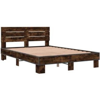 vidaXL Cadre de lit ch&ecirc;ne fum&eacute; 140x190 cm bois ding&eacute;nierie et m&eacute;tal