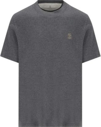 Brunello Cucinelli Homme, Tops, Gris, Taille: 2XL T-shirt avec logo brod&eacute;