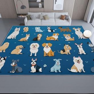 Generic Bleu Tapis de Bain antid&eacute;rapant, Moquette d&eacute;coratifs Dessin Anim&eacute; Animaux Chiots Motif r&eacute;sistant &agrave; la d&eacute;coloration Hydrofuge pour Salon Chambre &agrave; Couc