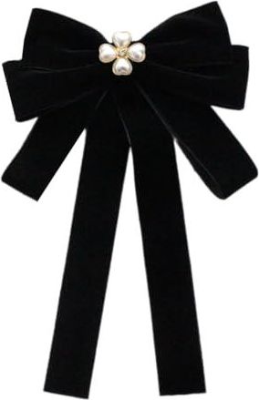 Generic Broche vintage en velours avec noeud papillon pour femme avec strass et perles, noir, As Show