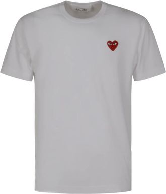 Comme Des Garçons Homme, Tops, Blanc, Taille: XL Coeur Rouge Emblème Chemise Blanche