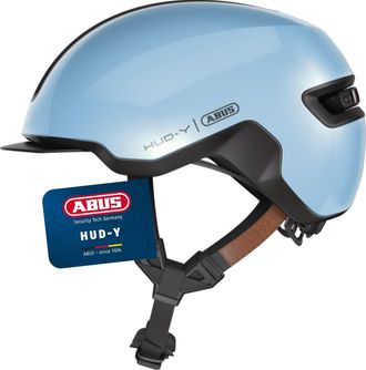 ABUS Urban Helm HUD-Y - mit magnetischem, aufladbarem LED-R&uuml;cklicht & Magnetverschluss - cooler Fahrradhelm f&uuml;r den Alltag - f&uuml;r Damen und Herren - Blau, G