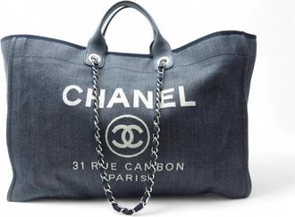Chanel Crossbody Bags - CHANEL DEAUVILLE SHOPPING XL 50 CM BLAUE STOFFTASC - Gr. unisize - in Blau - f&uuml;r Damen