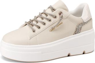 Queen Helena Sneakers Platform Turnschuhe mit Glitzer-Schnürsenkeln Casual Damen X32-61, beige, 40 EU