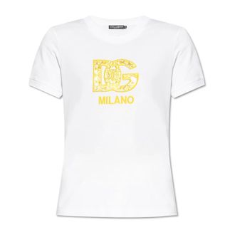 Dolce & Gabbana Femme, Tops, Blanc, Taille: 38 FR T-shirt avec logo