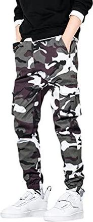 ORANDESIGNE Pantalon de Jogging pour Homme Pantalon Cargo Hip Hop Noir Multi-Poches Streetwear Teachwear J Blanc L