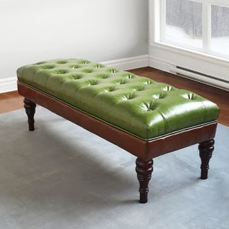 Generic Rustikale Bauernhaus-Bettbank Mit Kunstlederkissen, Schuhbank Aus Holz for Schlafzimmer, Eingangsbereich(Green,31x16x18inch)