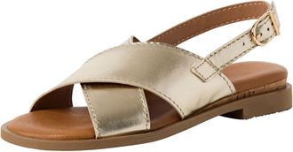 Tamaris Damen Sandalette Leder flach, metallic, 38 EU