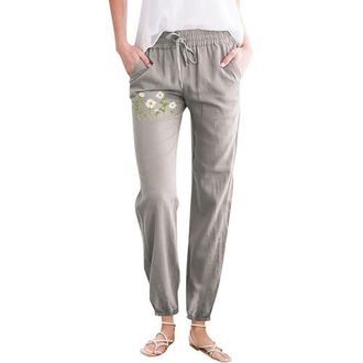 Generic Pantalon en coton et lin pour femme - Jambe large - Pantalon de plage d&eacute;t&eacute; pour femme - Confortable - Pantalon de yoga Palazzo XIYU26033, gris clair, 