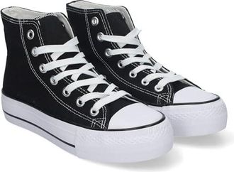 Shoes & Blues Chaussures montantes pour femme, confortables, avec matériau en toile, style bambou décontracté et fermeture à lacets, Noir, 36 EU