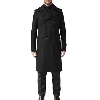 Generic Manteau long &agrave; revers crant&eacute; &agrave; double boutonnage pour homme - Coupe ajust&eacute;e - Coupe ajust&eacute;e - Chaud - Avec poches, Noir, XL