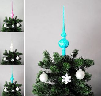 JACK Christbaumspitze Spitze Glas 28cm Eislack Glanz Matt Baumspitze Mundgeblasen Box, Farbe:Türkis Eislack