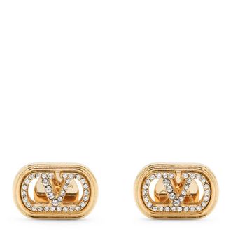 Valentino Garavani Ohrringe - Logo Crystal Oval Earrings - Gr. unisize - in Mehrfarbig - f&uuml;r Damen