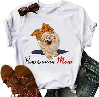 Keephen Graphique Pomeranian T-Shirt Femmes Propri&eacute;taire de Chien Pomeranian T-Shirt Mignon Pom Impression 3D Manches Courtes Tops Col Rond Streetwear