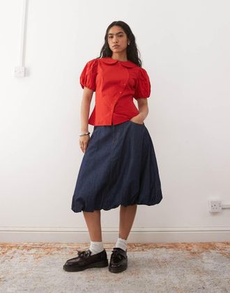 Reclaimed Vintage Jupe mi-longue bouffante en jean - Indigo-Bleu