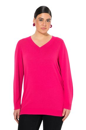 Ulla Popken Damen große Größen Übergrößen Plus Size Pullover, V-Ausschnitt, Langarm, weicher Feinstrick