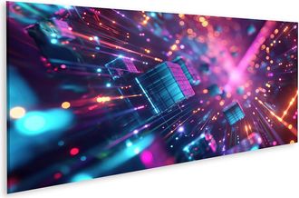 Islandburner Bild auf Leinwand Futuristisches Neon Leuchtendes abstraktes Technik Design Bilder Wandbilder Poster