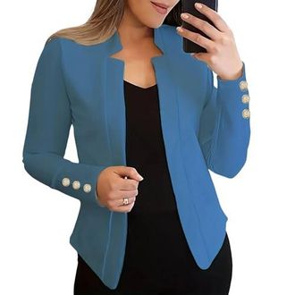 Generic Blazer de Bureau Grande Taille pour Femme, léger, à Manches Longues et Ouvert sur Le Devant, idéal pour Un Style Professionnel décontracté, Bleu, XX-L