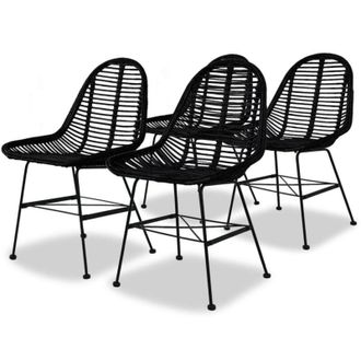 vidaXL Vidaxl - Chaises &agrave; manger lot de 4 noir rotin naturel