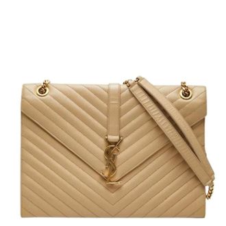 Saint Laurent Sac bandouli&egrave;re cha&icirc;ne en cuir Cassandra Envelope Pre-owned - Femme - Pre-owned - Beige - Taille: ONE Size