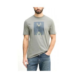 HUGO BOSS Homme, Tops, Gris, Taille: M T-shirt en coton stretch avec logo contrast&eacute;