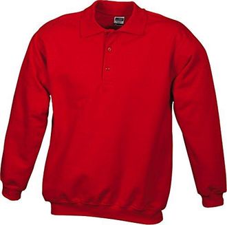 James & Nicholson Sweat-Shirt Polo Manches Longues (XL, Rouge)