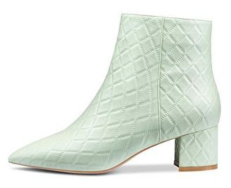 Castamere Bottes et Bottines Femme Fermeture Eclair Souples Bout Pointu Bloc Talon Haute 5CM Vert PU Chaussures EU 39