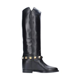 Via Roma 15 Leder-Ankle Boots mit goldenen Details - - Shoes - Damen - Schwarzk - 36 1/2 EU