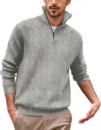 Generic Sweat &agrave; capuche pour hommes Pull &agrave; manches longues en polaire avec fermeture &eacute;clair quart de longueur Col montant Pull d&eacute;contract&eacute; T-shirt Veste de sp