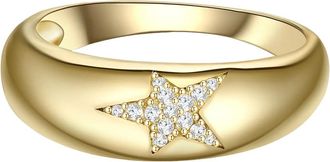 Glanzst&uuml;cke M&uuml;nchen Ring - Sterling Silber Ring Zirkonia Stern - Gr. 48 - in Gold - f&uuml;r Damen