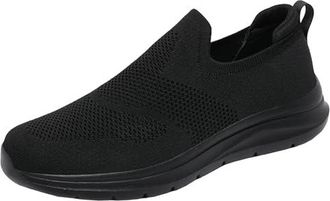 SJJH Chaussures de sport à enfiler en tissu élastique pour homme - Légères, respirantes et douces - Baskets de loisirs pour un confort ultime, Noir, 42 EU