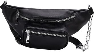 Yardwe PU Leder Bauchtasche Damen Modische Crossbody Bag mit Kettenriemen Vielseitige Umhängetasche Geräumig mit Doppeltem Fach für Alltag und Reisen Schwarz