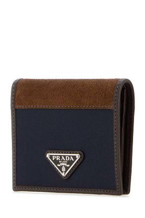 Prada Mens Two-Tone Fabric And Suede Wallet Blucaffe Poliammidericiclata-Vitello Portafogli Blucaffe