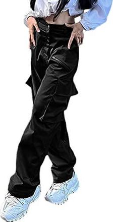 ORANDESIGNE Cargo Pantalons Femme Y2k Aesthetic Baggy Taille Basse Pantalon Long Hippie Coupe Droite Pantalon D&eacute;contract&eacute; avec Multi Poche Harajuku Streetwear J N