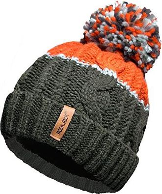 RockJock Unisexe Hommes Dames Chaud Hiver Chunky Bloc De Couleur Ski Bobble Pompon Bonnet avec Doublure Thermique Confortable Teddy Fleece