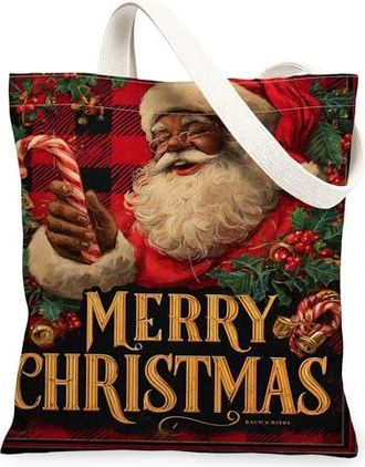 Generic Sacs fourre-tout en toile de Père Noël - Design rustique - Réutilisables - Décoration dhiver légère et lavable, Rouge, 13x15 Inch