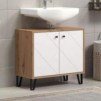 Trendteam Trendteam - Meuble sous lavabo 69x32x61 cm d&eacute;cor ch&ecirc;ne et blanc mat - flow