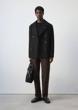Mango Manteau laine crois&eacute; boutons noir - Homme - XXL - MANGO MAN