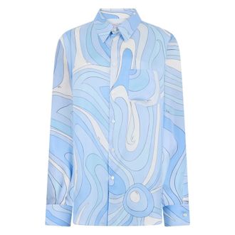 Pucci Femme, Blouses et Chemises, Bleu, Taille: 42 FR Chemise en soie avec imprim&eacute;