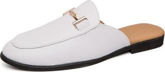 Generic Mules plates pour homme avec boucle confortable &agrave; enfiler - Mocassins dos nu, blanc, 39 1/3 EU