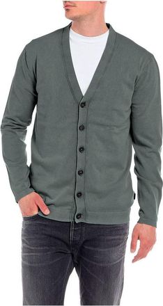 Replay Herren Strickjacke mit Knopfleiste, Bottle Green 135 (Gr&uuml;n), M