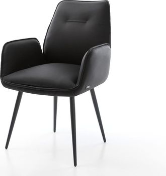 DELIFE Esszimmerstuhl Zoa-Flex Echt-Leder Schwarz 4-Fuß konisch Schwarz Taschenfederkern, Esszimmerstühle