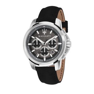Maserati Schwarze Leder-Armbanduhr