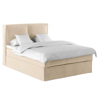Studio Copenhagen home24 Premium Boxspringbett mit Kopfteil 140 x 200cm Samt Vaia Beige/Creme H3 130 cm