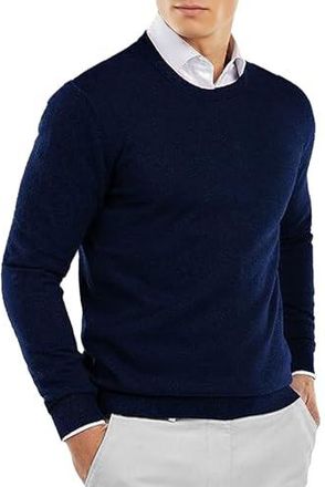 Generic Pull-Over pour Homme, col Ras du Cou, Coupe Slim, tricot&eacute;, Manches Longues, Style d&eacute;contract&eacute;, Bleu Marine, Taille M